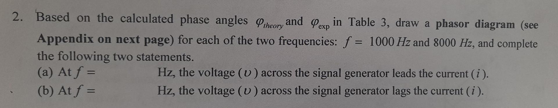 Solved = 2. Based on the calculated phase angles theory and | Chegg.com