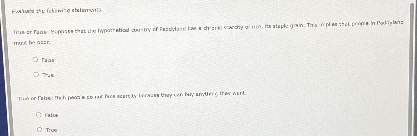 Solved Evaluate the following statements.True or False: | Chegg.com