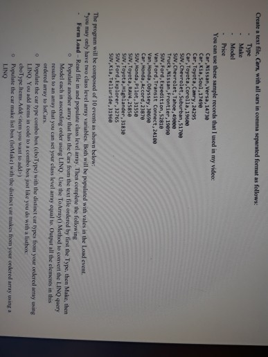 Create a text file, Cars, with all cars in comma | Chegg.com