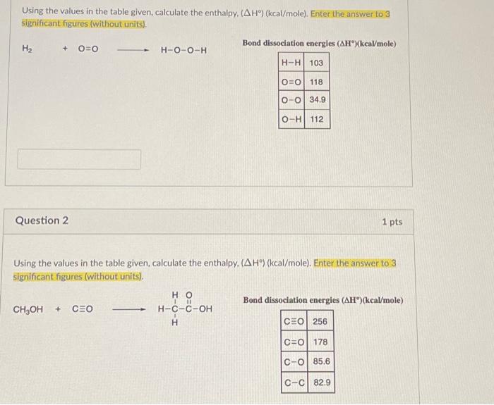 Solved Using the values in the table given, calculate the | Chegg.com
