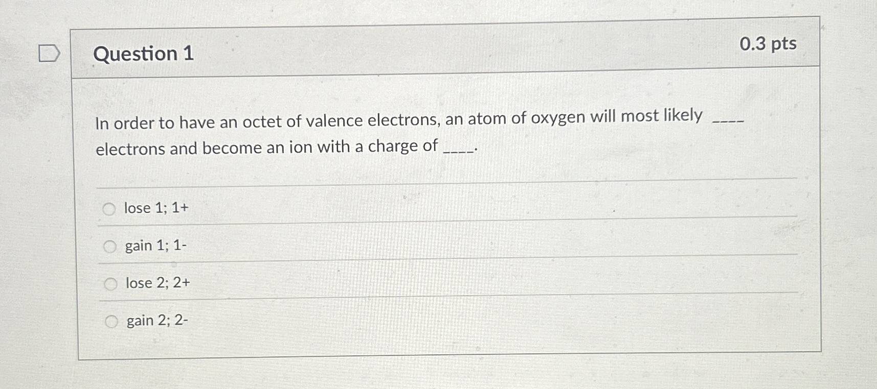 Solved Question 1In order to have an octet of valence | Chegg.com
