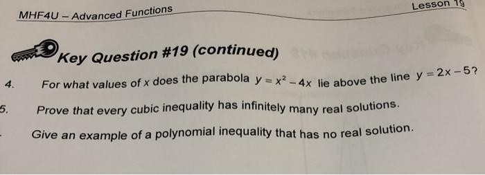 Solved MHF4U-Advanced Functions Lesson 19 Key Question #19 | Chegg.com