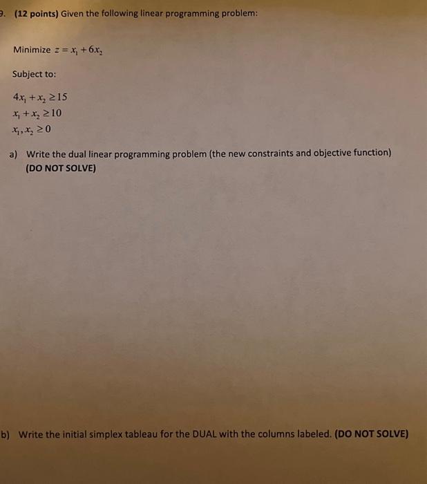 Solved 12 Points Given The Following Linear Programming 