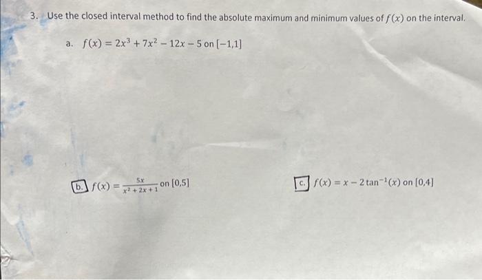 Solved Use the closed interval method to find the absolute | Chegg.com