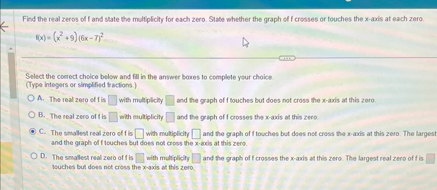 Solved Find the real zeros of f ﻿and state the multiplicity | Chegg.com