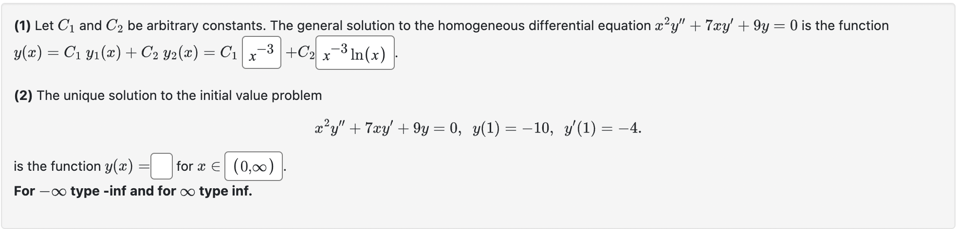 (1) ﻿Let C1 ﻿and C2 be ﻿arbitrary constants. The | Chegg.com
