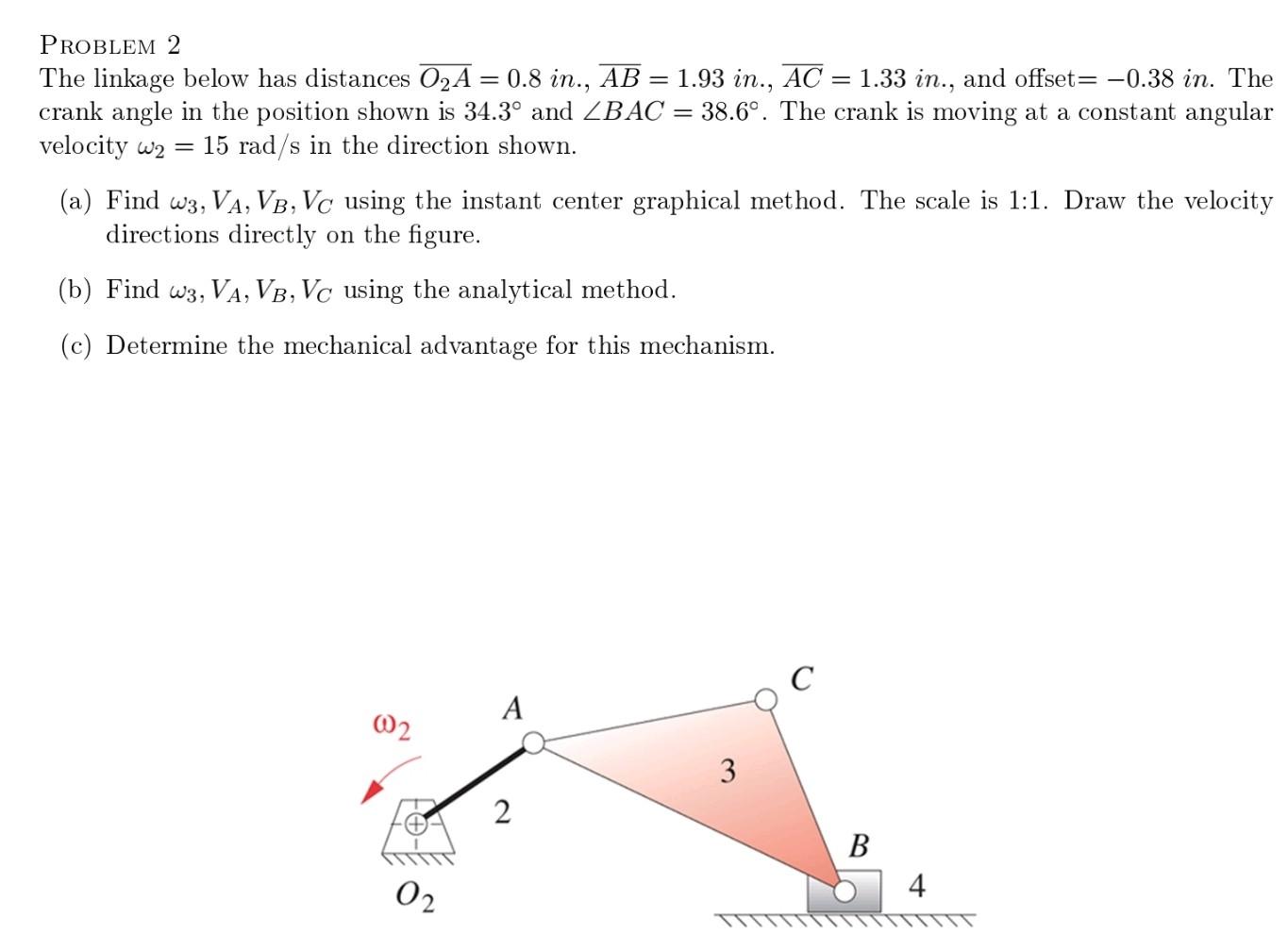 Solved PROBLEM 2 The linkage below has distances O2A=0.8in., | Chegg.com