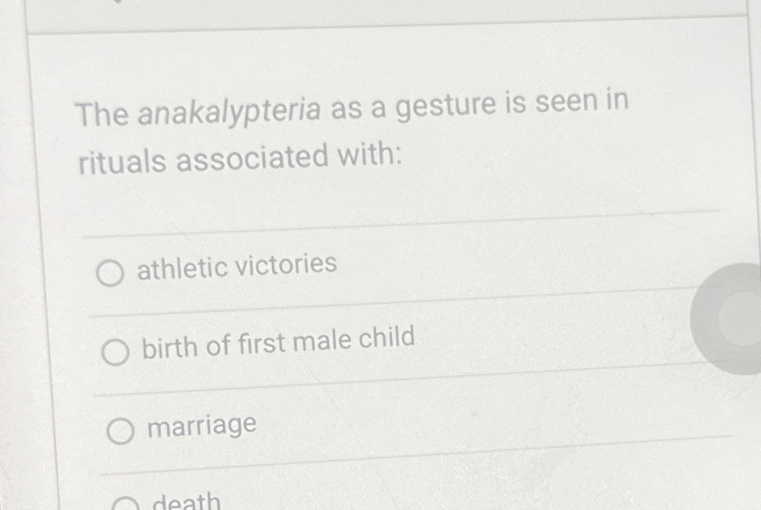 Solved The anakalypteria as a gesture is seen in rituals | Chegg.com