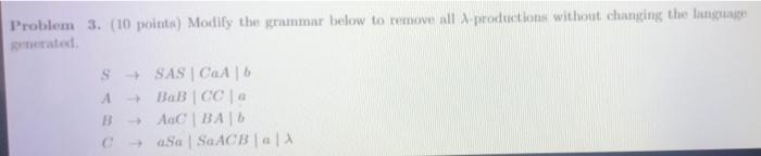 Solved Problem 3. (10 point) Modify the grammar below to | Chegg.com