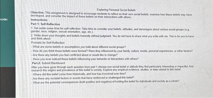 Solved Exploring Personal Social Beliefs Objective: This | Chegg.com