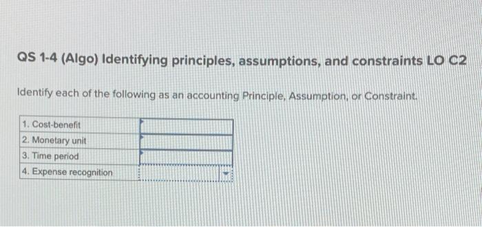 Solved QS 1-4 (Algo) Identifying principles, assumptions, | Chegg.com