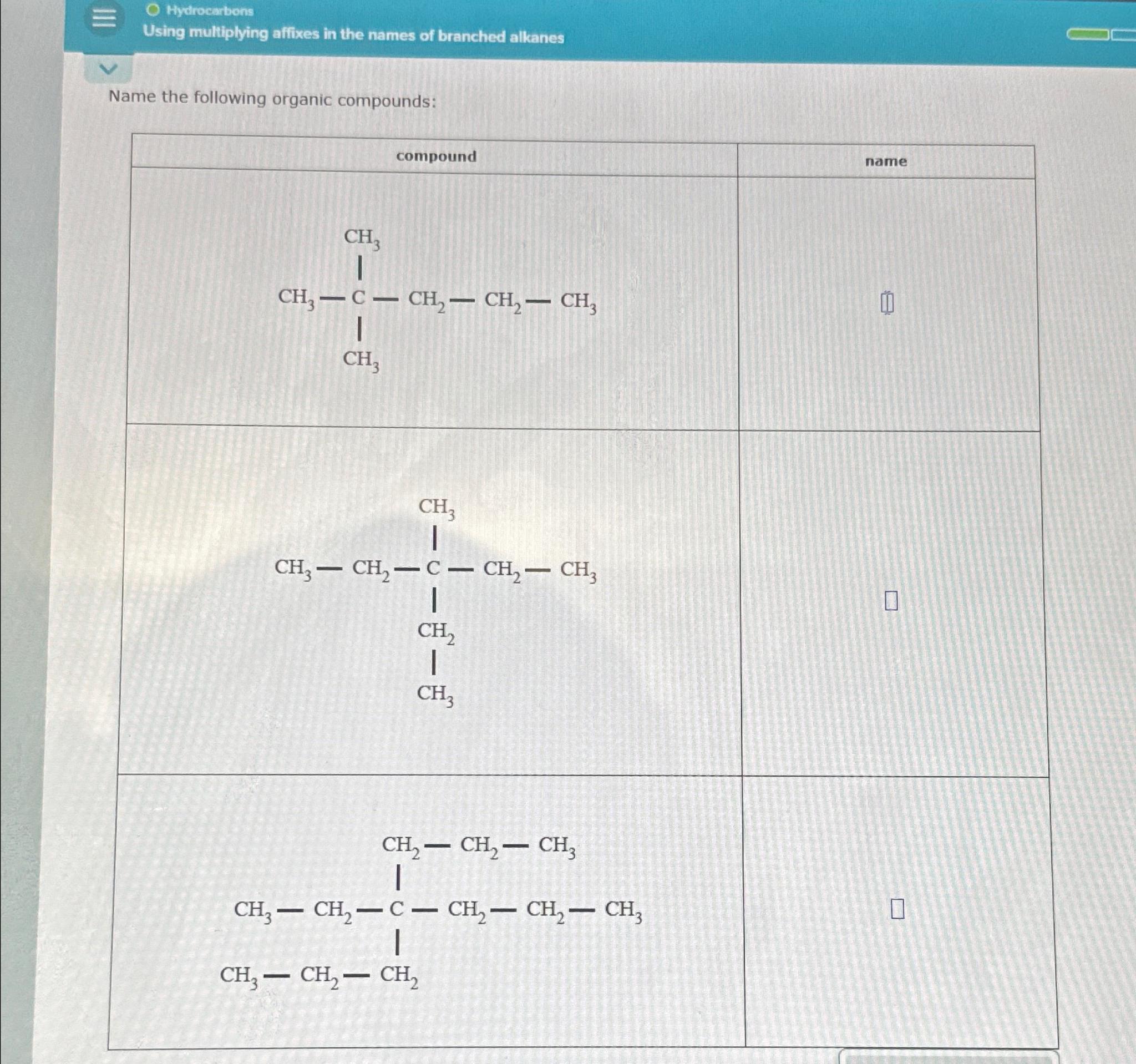 Solved O HydrocarbonsUsing muliplying afixixes in the names | Chegg.com