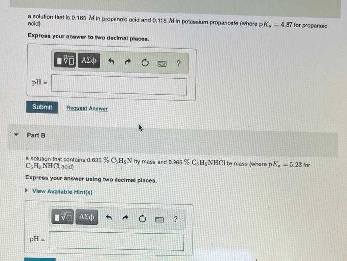 Solved a solution that is 0.165M in propanoic acid and | Chegg.com