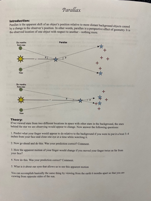 Solved Parallax Introduction: Parallax is the apparent shift | Chegg.com