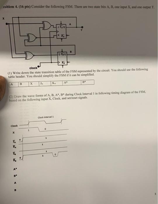 Solved roblem 4. (16 pts) Consider the following FSM. There | Chegg.com