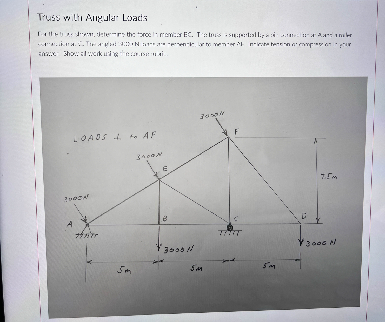 Solved Truss with Angular LoadsFor the truss shown, | Chegg.com