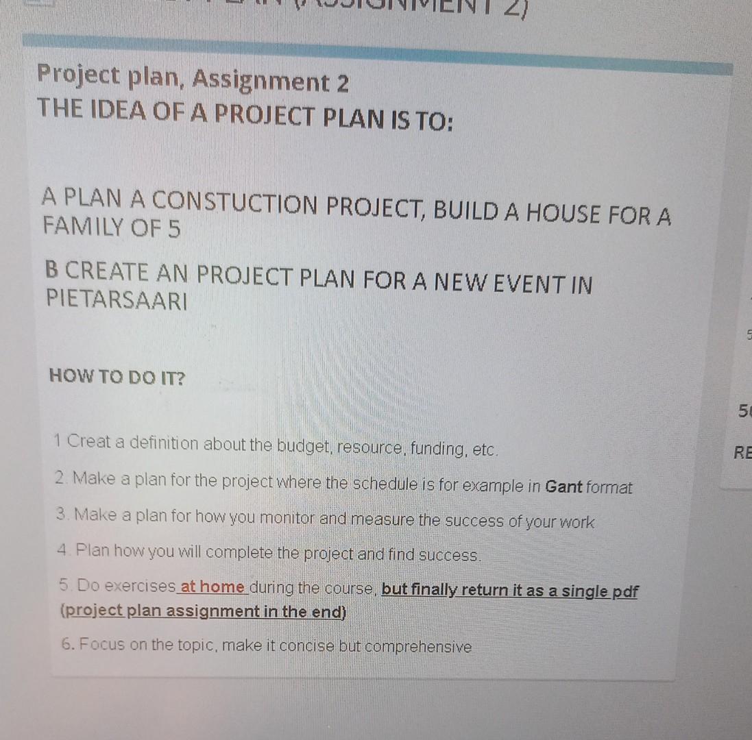 Solved Project plan, Assignment 2 THE IDEA OFA PROJECT PLAN | Chegg.com
