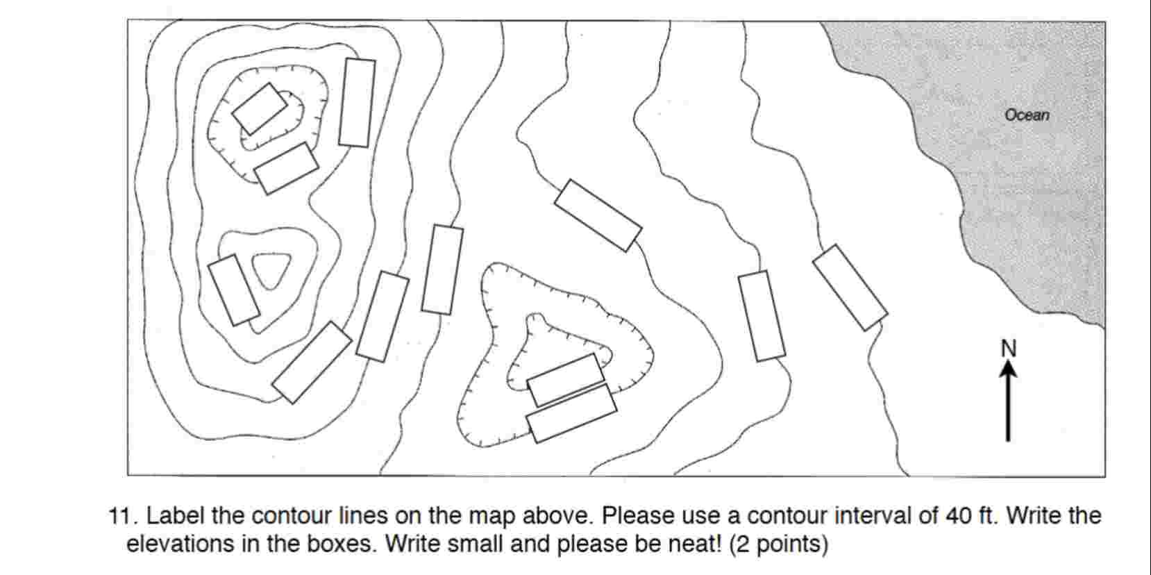 Solved 11. ﻿Label the contour lines on the map above. Please | Chegg.com