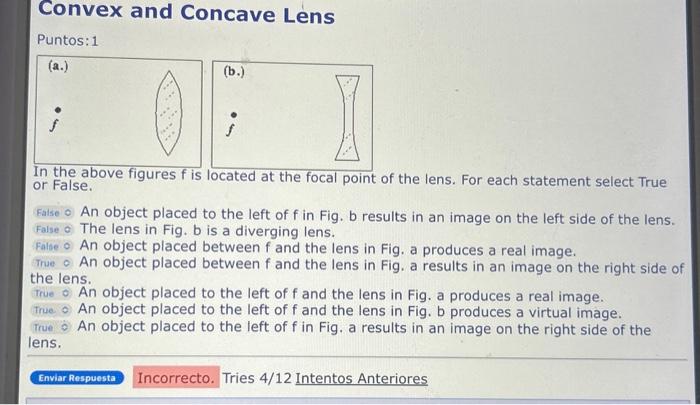 Solved Convex and Concave Lens Puntos: 1 in the above | Chegg.com
