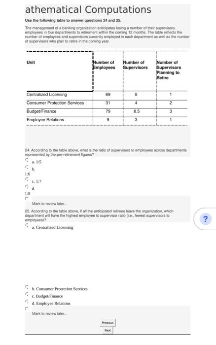 Solved athematical Computations Use the following table to | Chegg.com