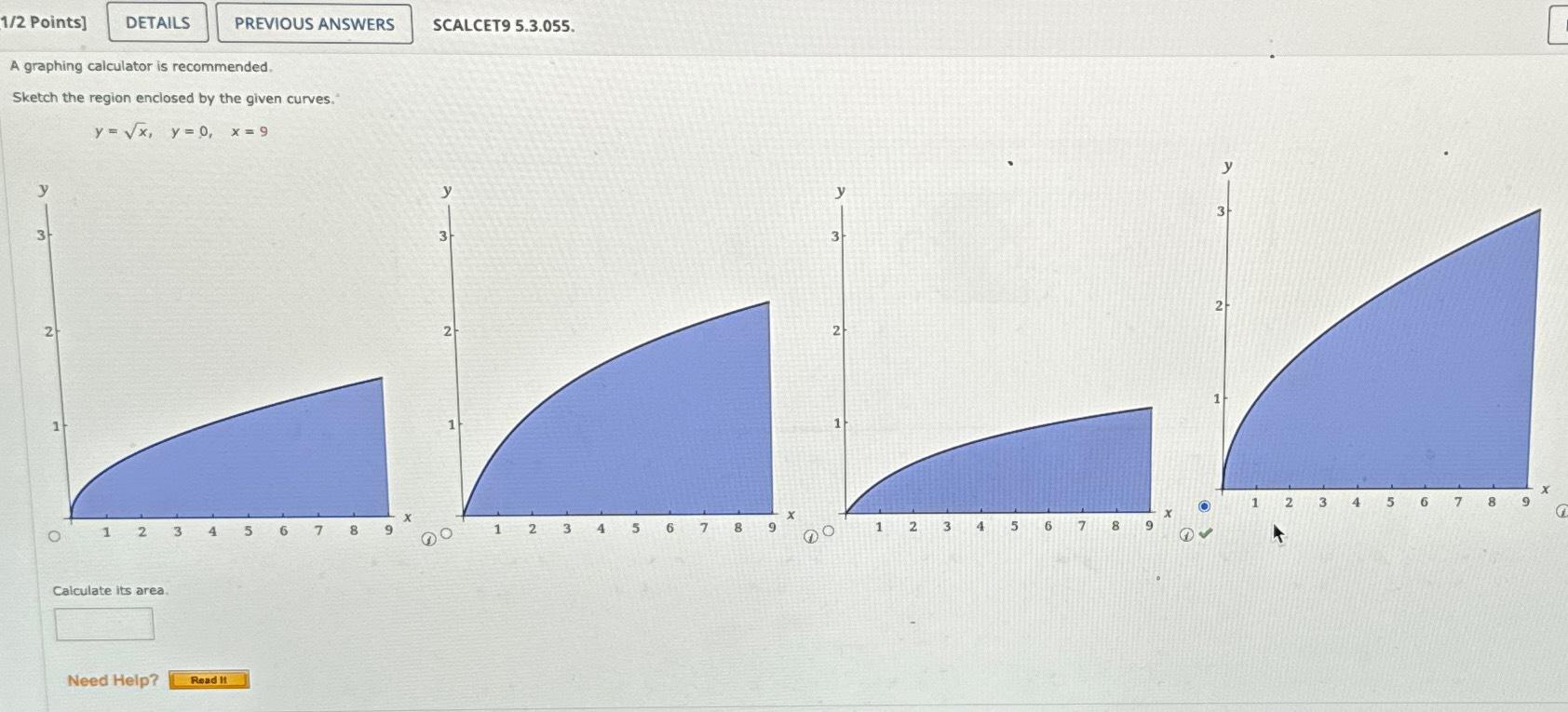 Solved 1/2 ﻿Points]SCALCET9 5.3.055.A graphing calculator is | Chegg.com