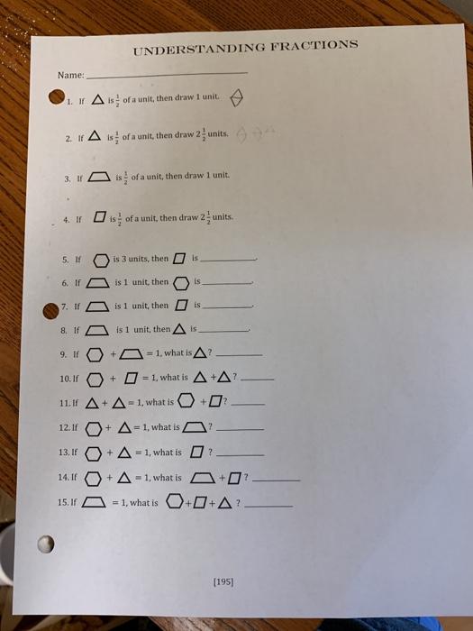 Solved UNDERSTANDING FRACTIONS Name: 1. As of a unit, then | Chegg.com