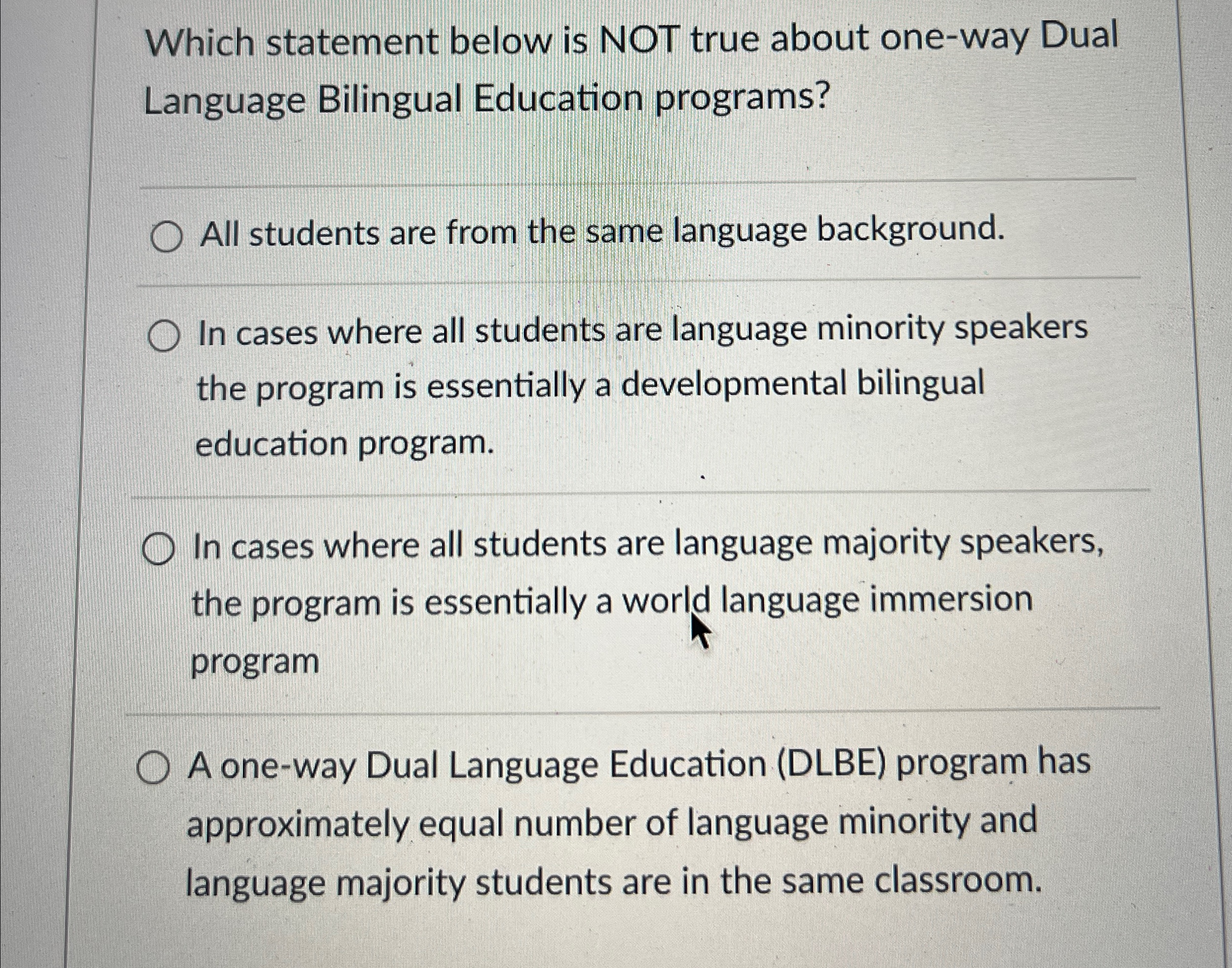 Solved Which statement below is NOT true about one-way Dual | Chegg.com