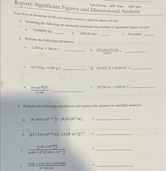 Solved Lab Section: MW 11 am MW 2pm Report: Significant | Chegg.com