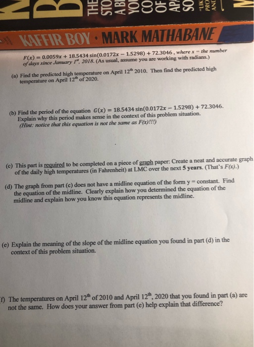 Zee28BEN KAFFIR BOY MARK MATHABANE F(x)=0.0059x + | Chegg.com