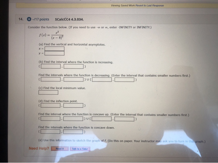 Solved 8. + -14 points ScalcCc4 4.2.022. Sketch the graph of | Chegg.com