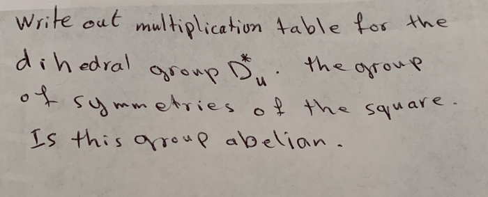 Solved Write out multiplication table for the dihedral group | Chegg.com
