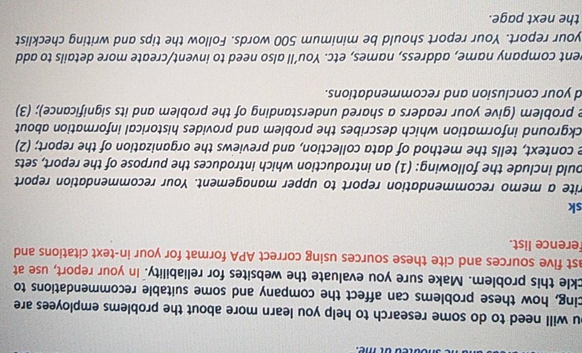 Solved Informal Report Writing Assignment - Recommendation | Chegg.com
