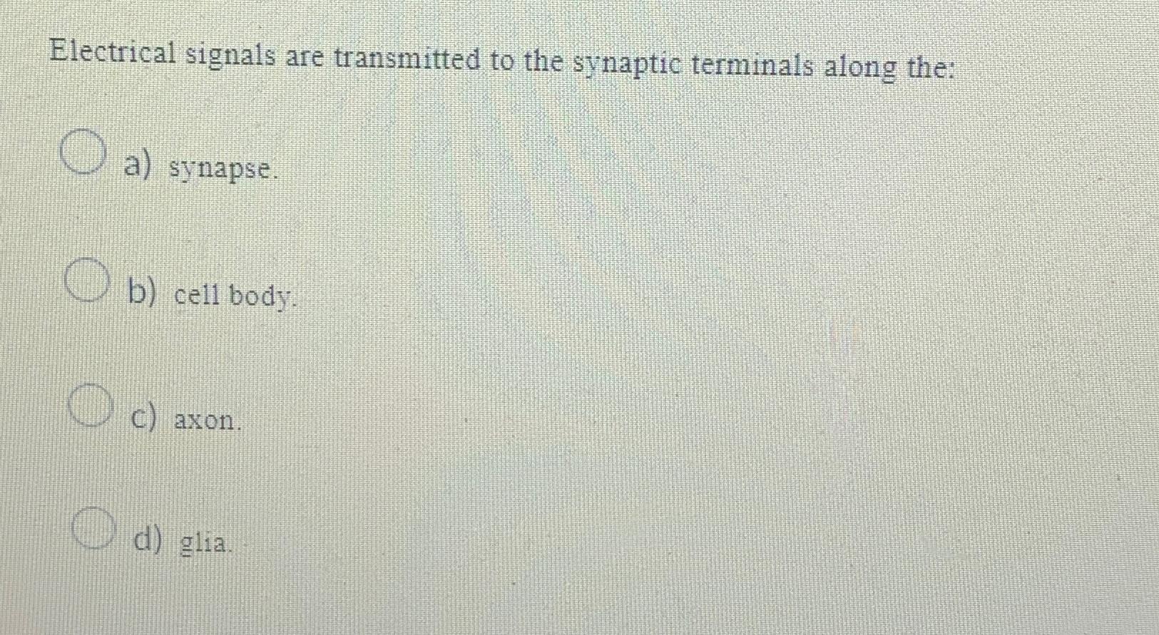 Solved Electrical signals are transmitted to the synaptic | Chegg.com