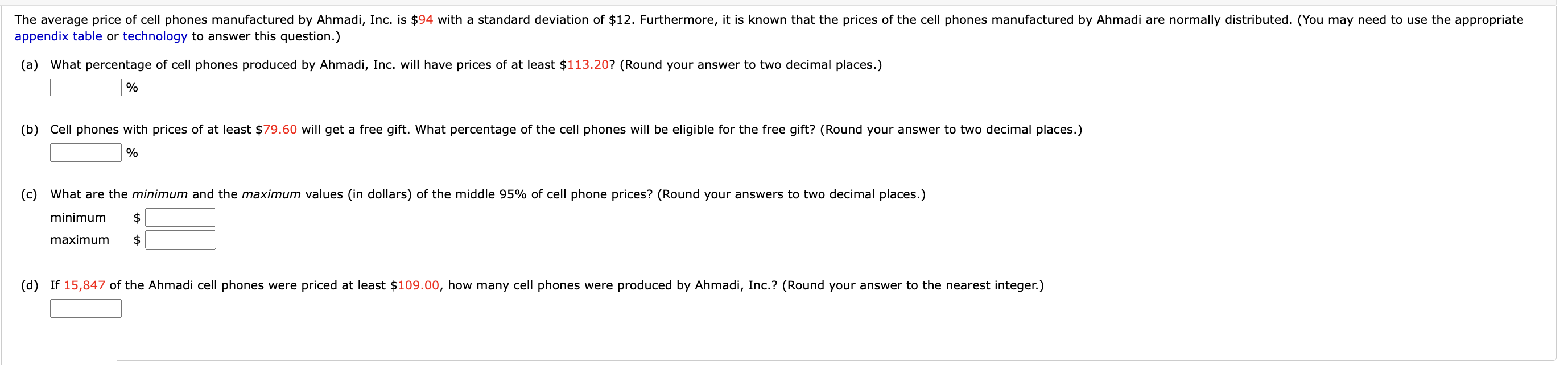Solved The average price of cell phones manufactured by | Chegg.com