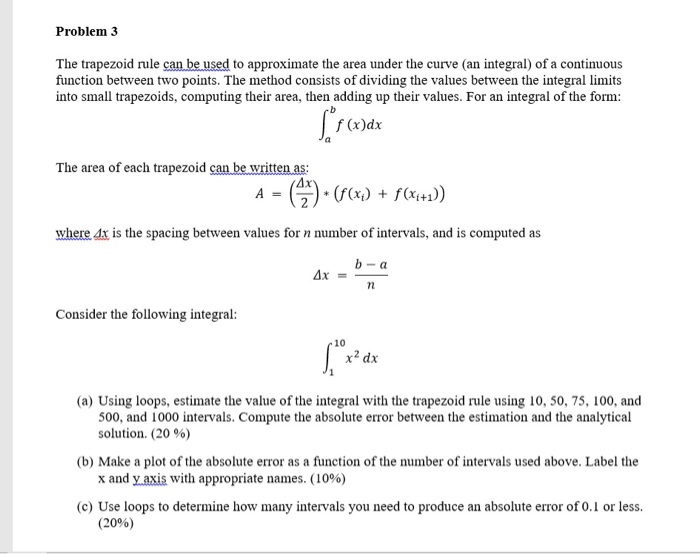 Solved Problem 3 The trapezoid rule can be used to | Chegg.com