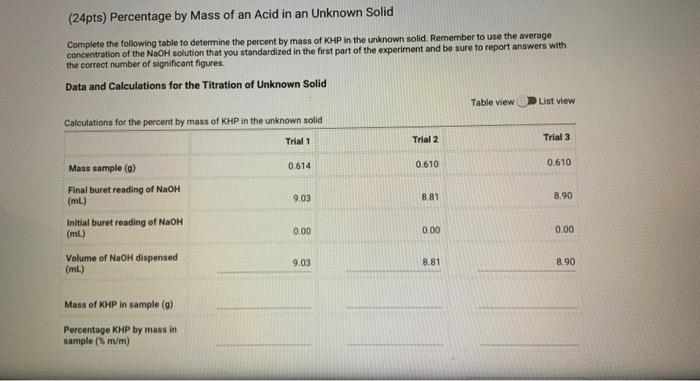 Solved Find the mass of KHP in unknown sample. (NaOH | Chegg.com