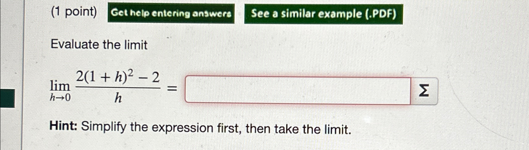 Solved (1 ﻿point)See a similar example (.PDF)Evaluate the | Chegg.com