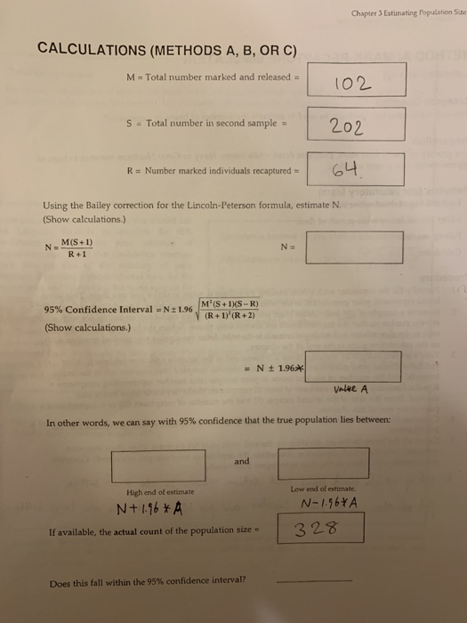 Solved Chapter 3 Estimating Population Size CALCULATIONS | Chegg.com