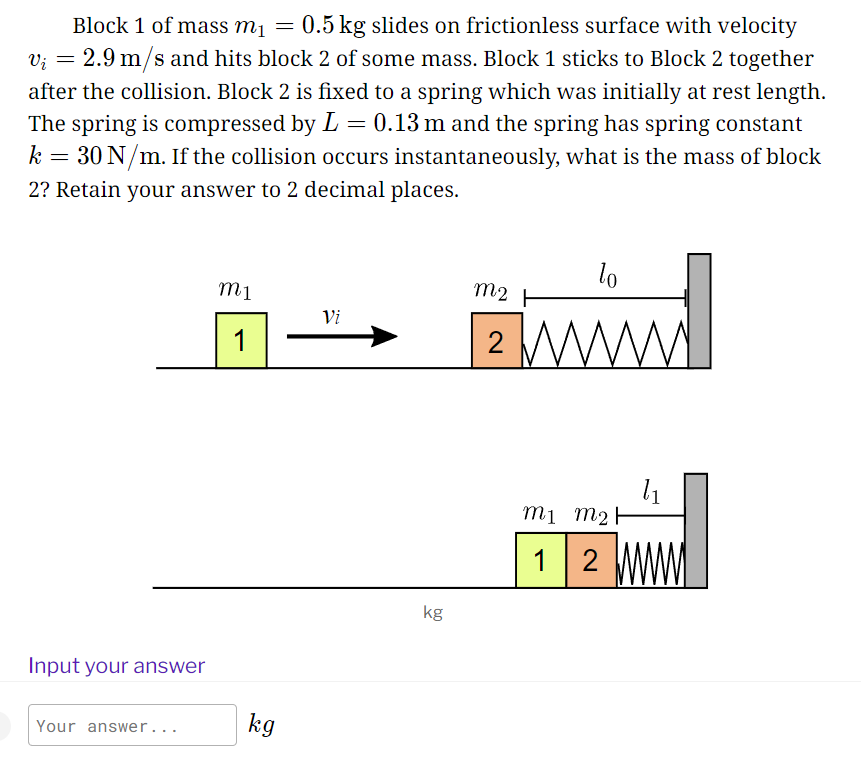Solved Block 1 ﻿of mass m1=0.5kg ﻿slides on frictionless | Chegg.com