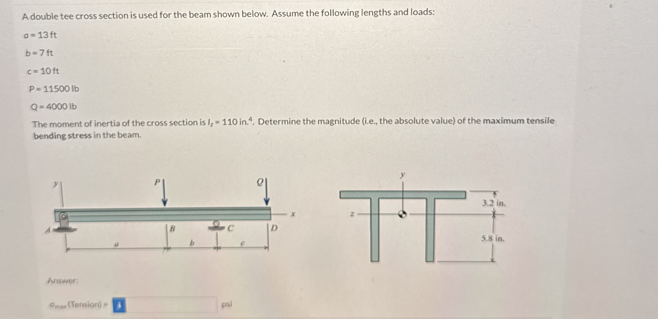 [Solved]: A double tee cross section is used for the beam