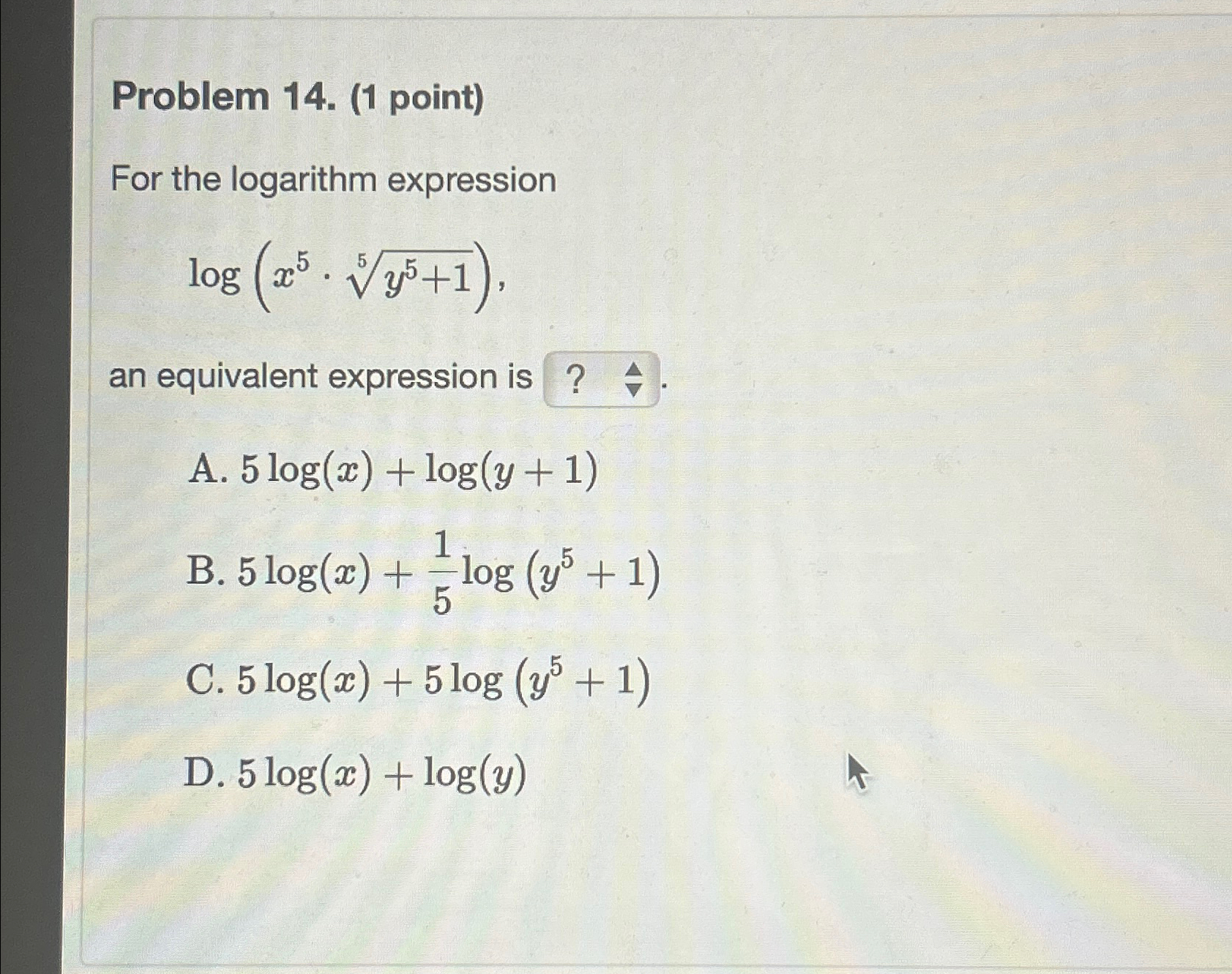 Solved Problem 14. (1 ﻿point)For the logarithm | Chegg.com
