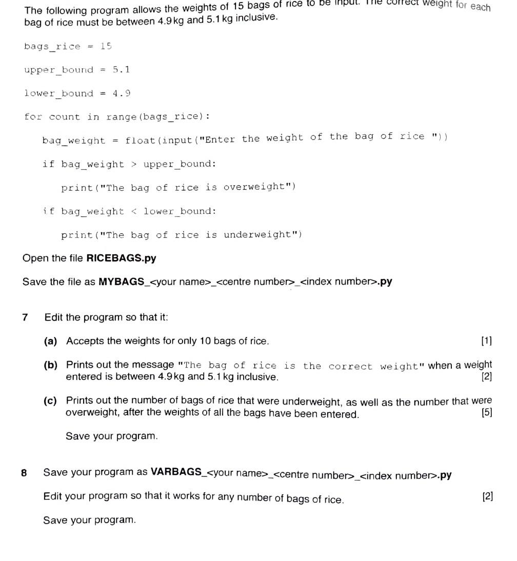 Solved The following program allows the weights of 15 bags | Chegg.com