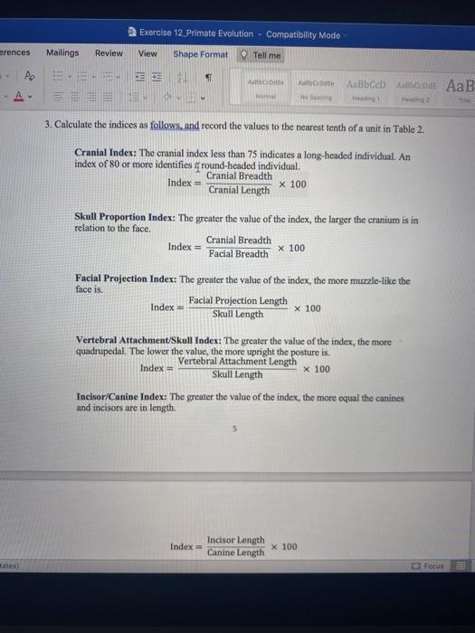 Solved Cranial Index, Skull Proportion Index, Facial | Chegg.com