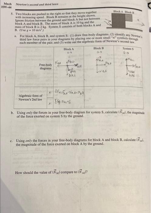 Solved 5. Two blocks are pushed to the right so that they | Chegg.com