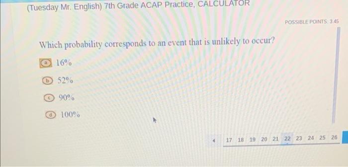 Solved (Tuesday Mr. English) 7th Grade ACAP Practice, | Chegg.com