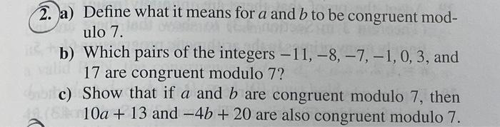 Solved 2. a) Define what it means for a and b to be | Chegg.com