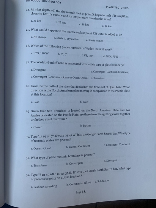INTRODUCTORY GEOLOGY PLATE TECTONICS 24. At what | Chegg.com
