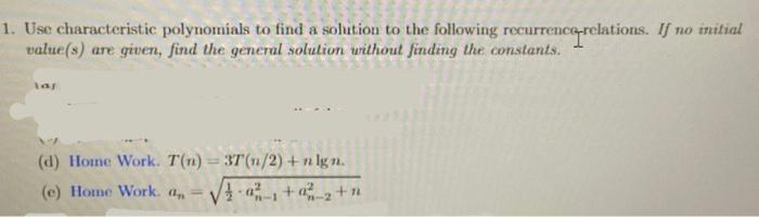 Solved Use characteristic polynomials to find a solution to | Chegg.com