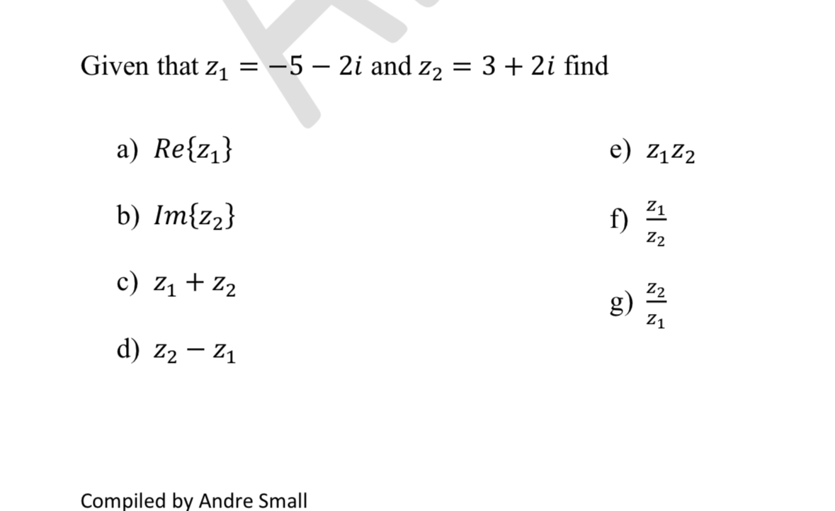 Solved Given that z1=-5-2i and z2=3+2i | Chegg.com