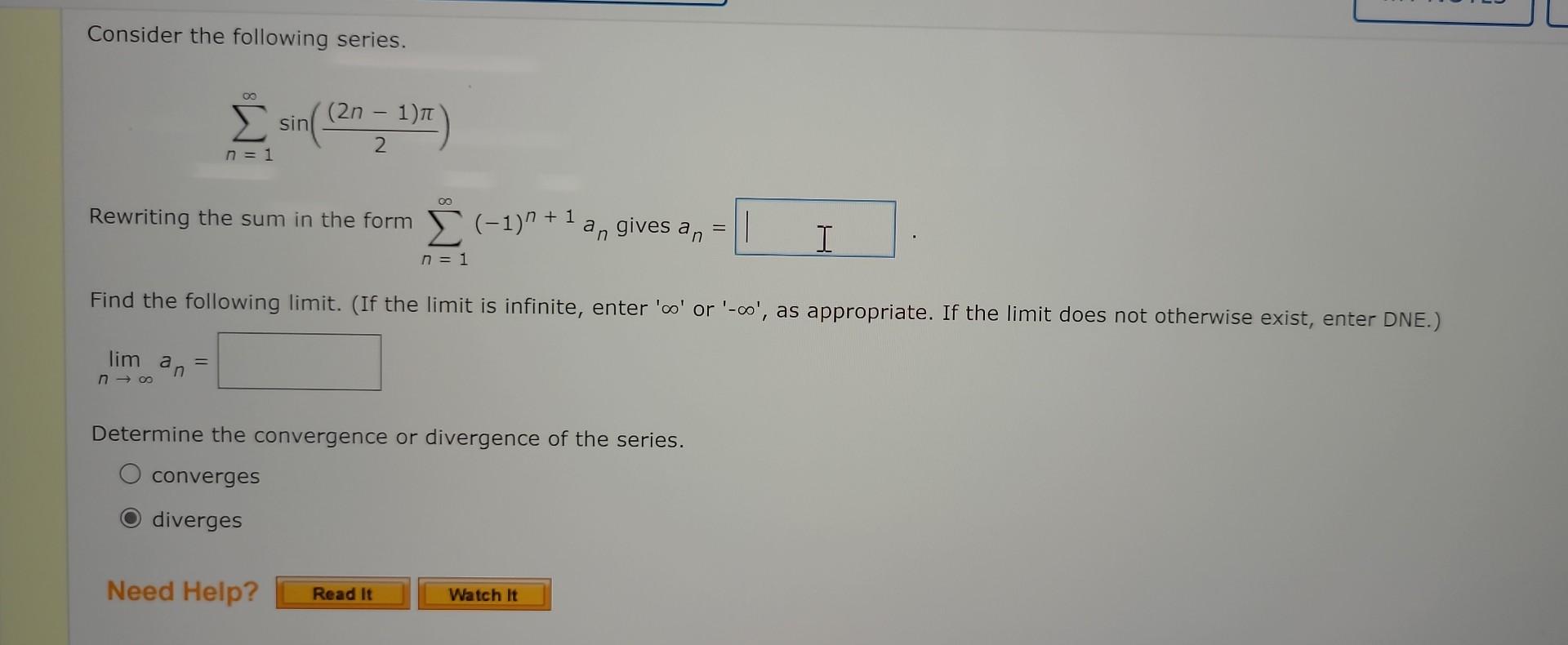 Solved Consider the following series. ∑n=1∞sin(2(2n−1)π) | Chegg.com